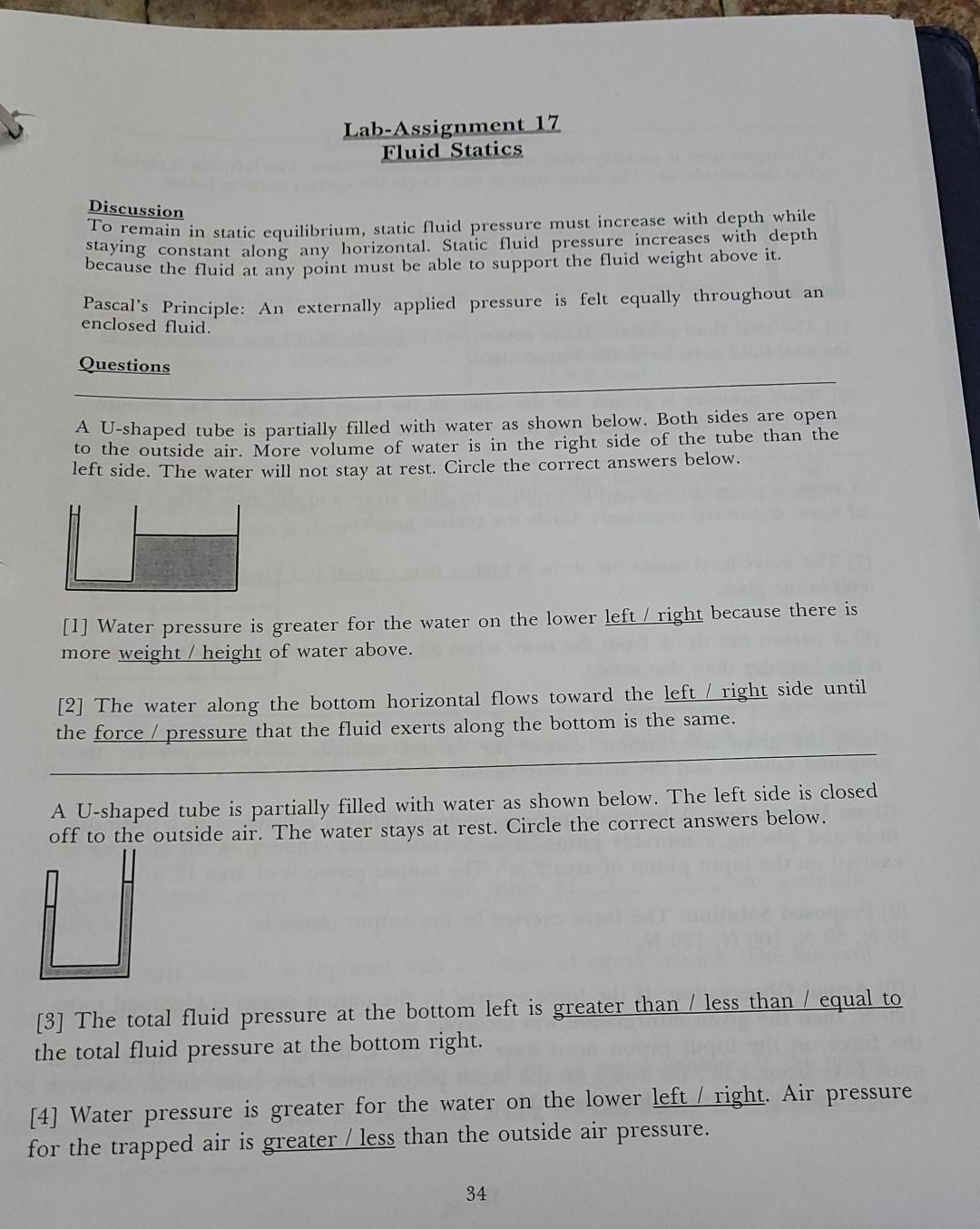 Solved Lab-Assignment 17 Fluid Statics Discussion To remain | Chegg.com