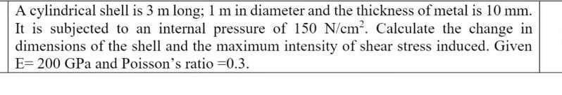 Solved A cylindrical shell is 3 m long; 1 m in diameter and | Chegg.com