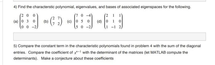 Solved 5) Compare the constant term in the characteristic | Chegg.com