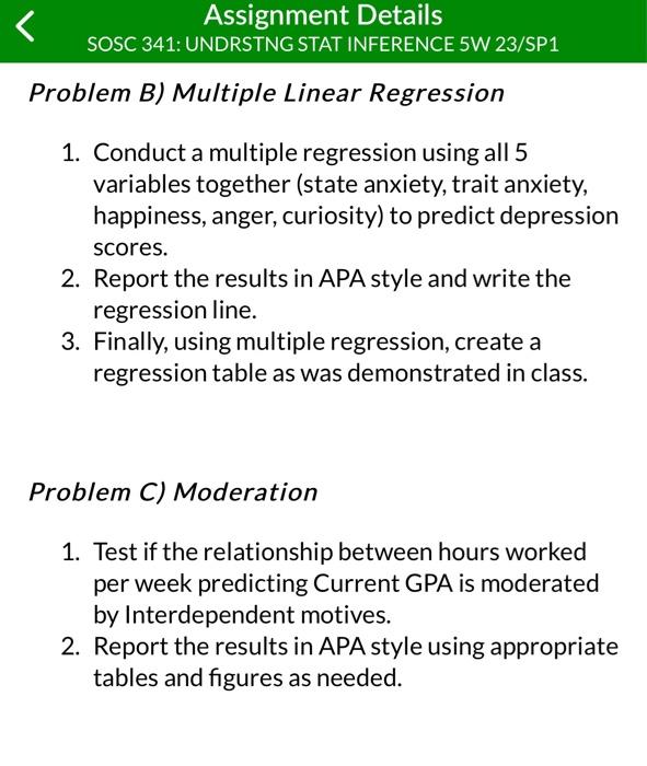 Solved Assignment Details SOSC 341: UNDRSTNG STAT INFERENCE | Chegg.com