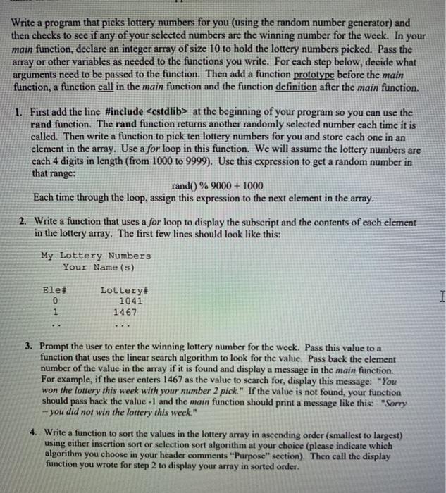 Solved Write a program that picks lottery numbers for you | Chegg.com