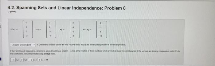 Solved 4.2. Spanning Sets and Linear Independence: Problem 8 | Chegg.com