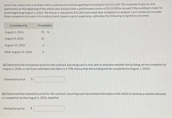 Solved Lewi Corp. enters into a contract with a customer to | Chegg.com