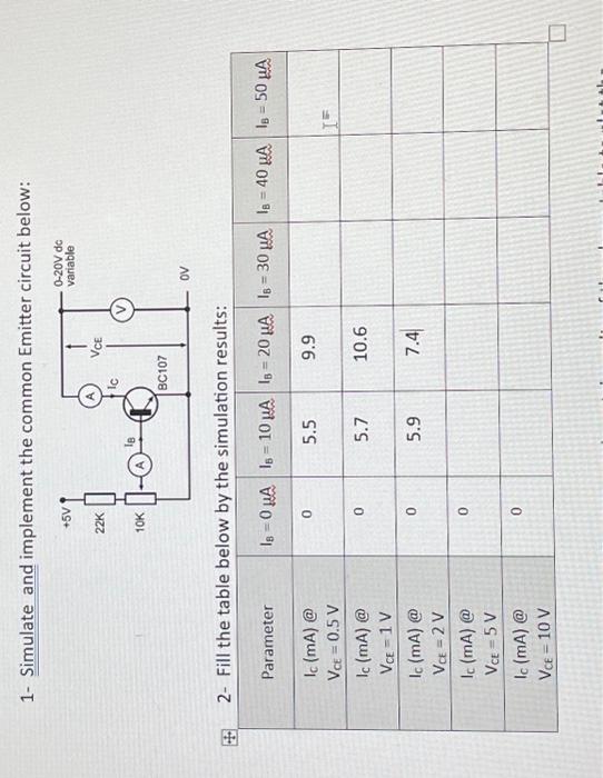 Solved 1- Simulate and implement the common Emitter circuit | Chegg.com Solved 1- Simulate and implement the common Emitter circuit | Chegg.com