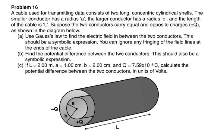 Solved Problem 16 A cable used for transmitting data | Chegg.com