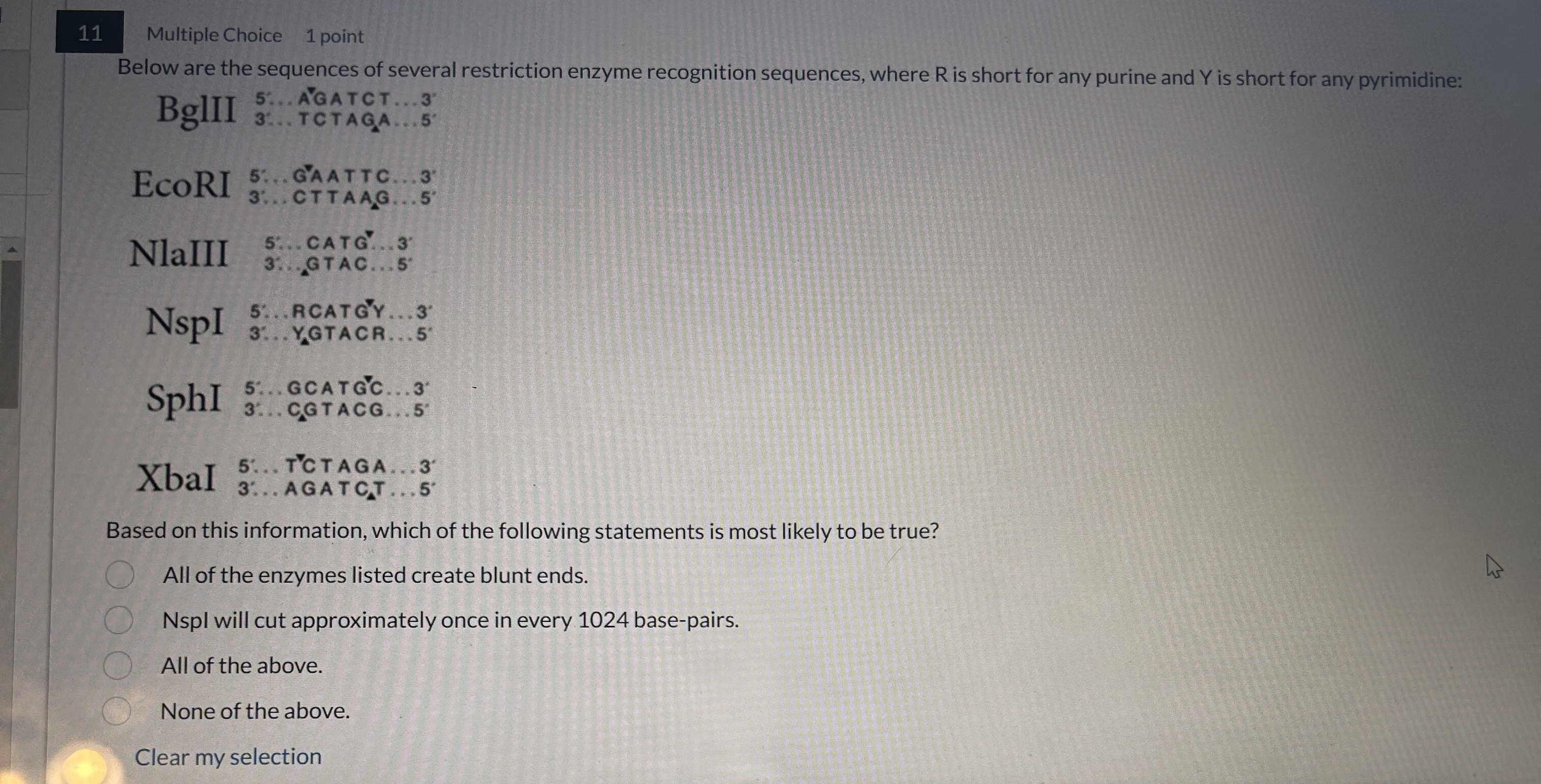 Solved 11Multiple Choice1 ﻿pointBelow are the sequences of | Chegg.com