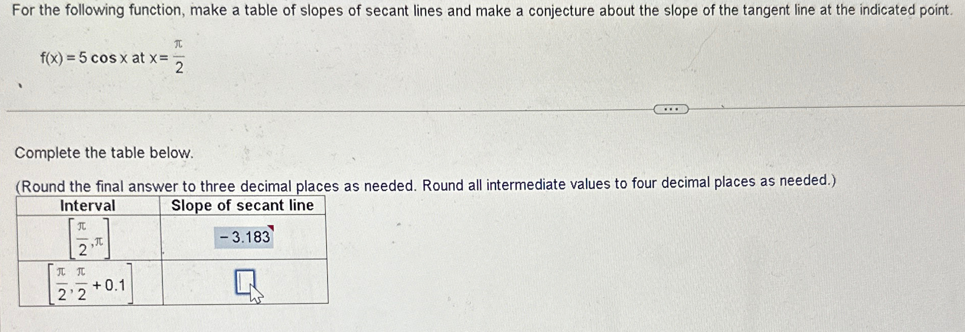 Solved For The Following Function Make A Table Of Slopes Of