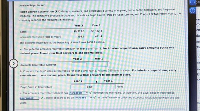 Solved Analyze Ralph Louren Ralph Lauren Corporation (RL) | Chegg.com