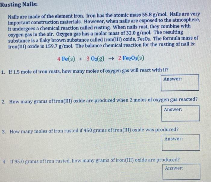 Solved Rusting Nails: Nails are made of the element iron. | Chegg.com