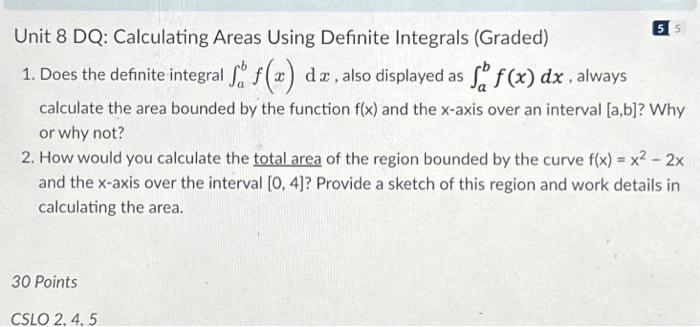 Solved Unit 8 DQ: Calculating Areas Using Definite Integrals | Chegg.com