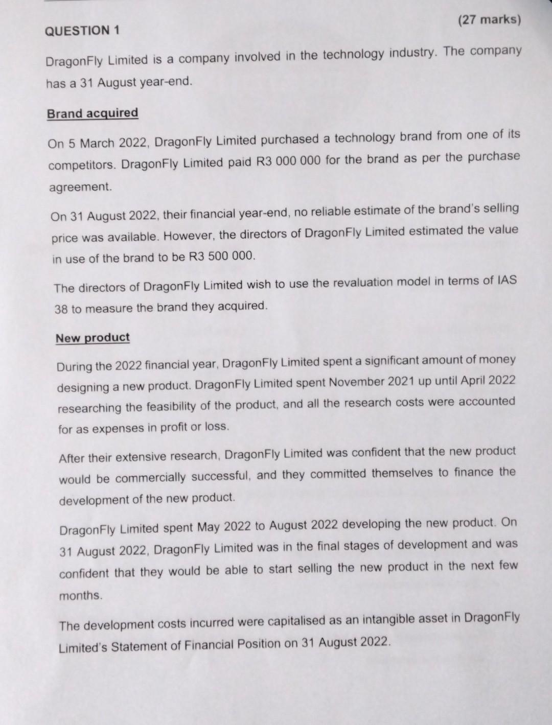Solved (27 marks) QUESTION 1 DragonFly Limited is a company | Chegg.com