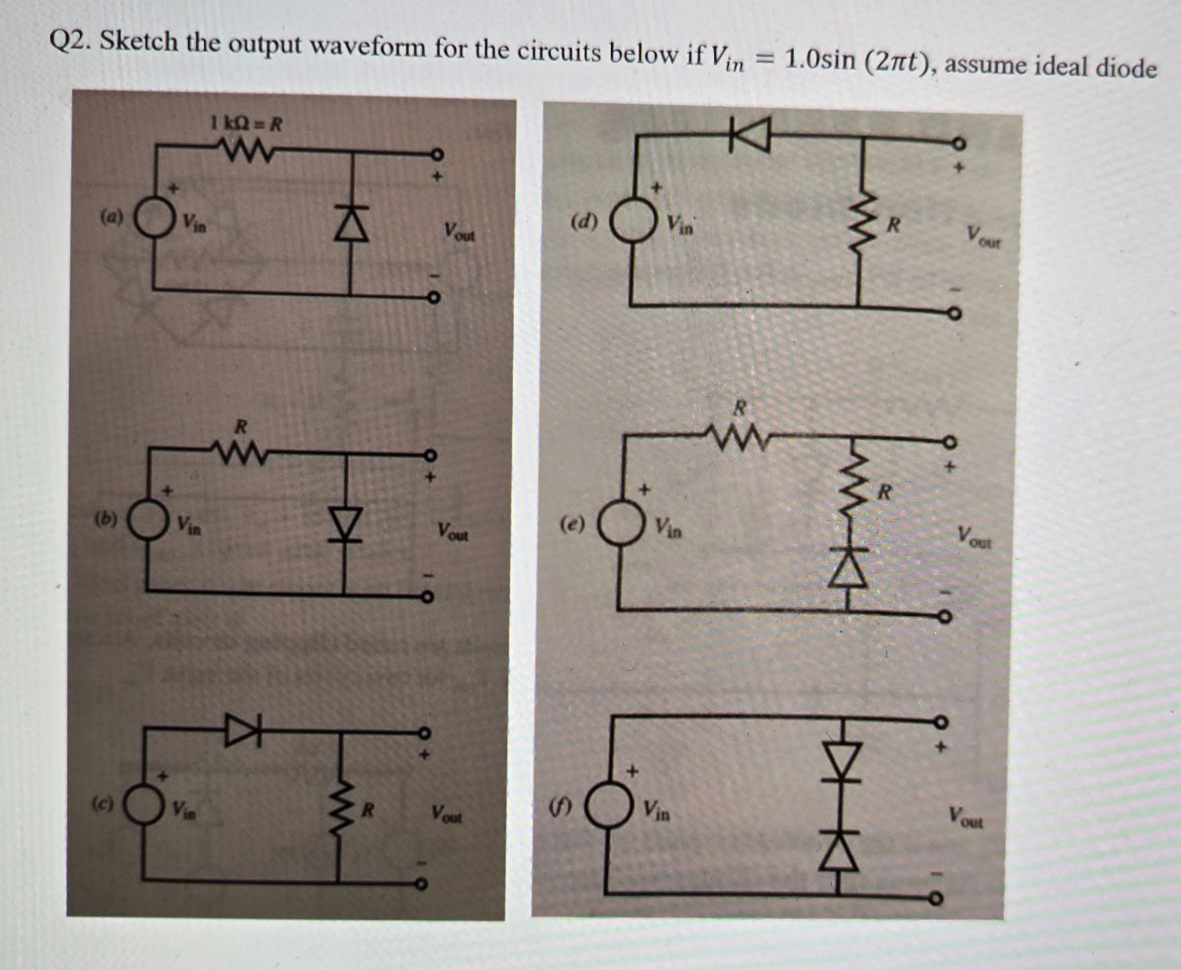 Solved Q2. ﻿Sketch the output waveform for the circuits | Chegg.com