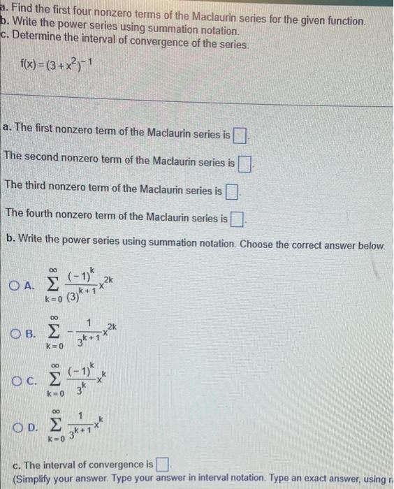 Solved . Find the first four nonzero terms of the Maclaurin | Chegg.com