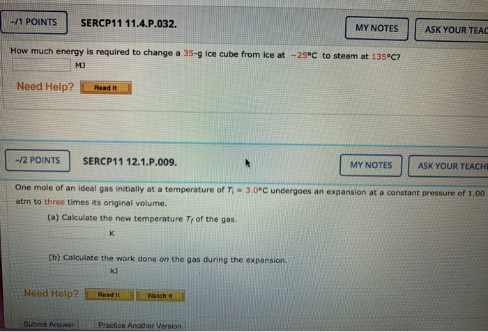 Solved -/1 POINTS SERCP1111.4.P.032. MY NOTES ASK YOUR TEAC | Chegg.com