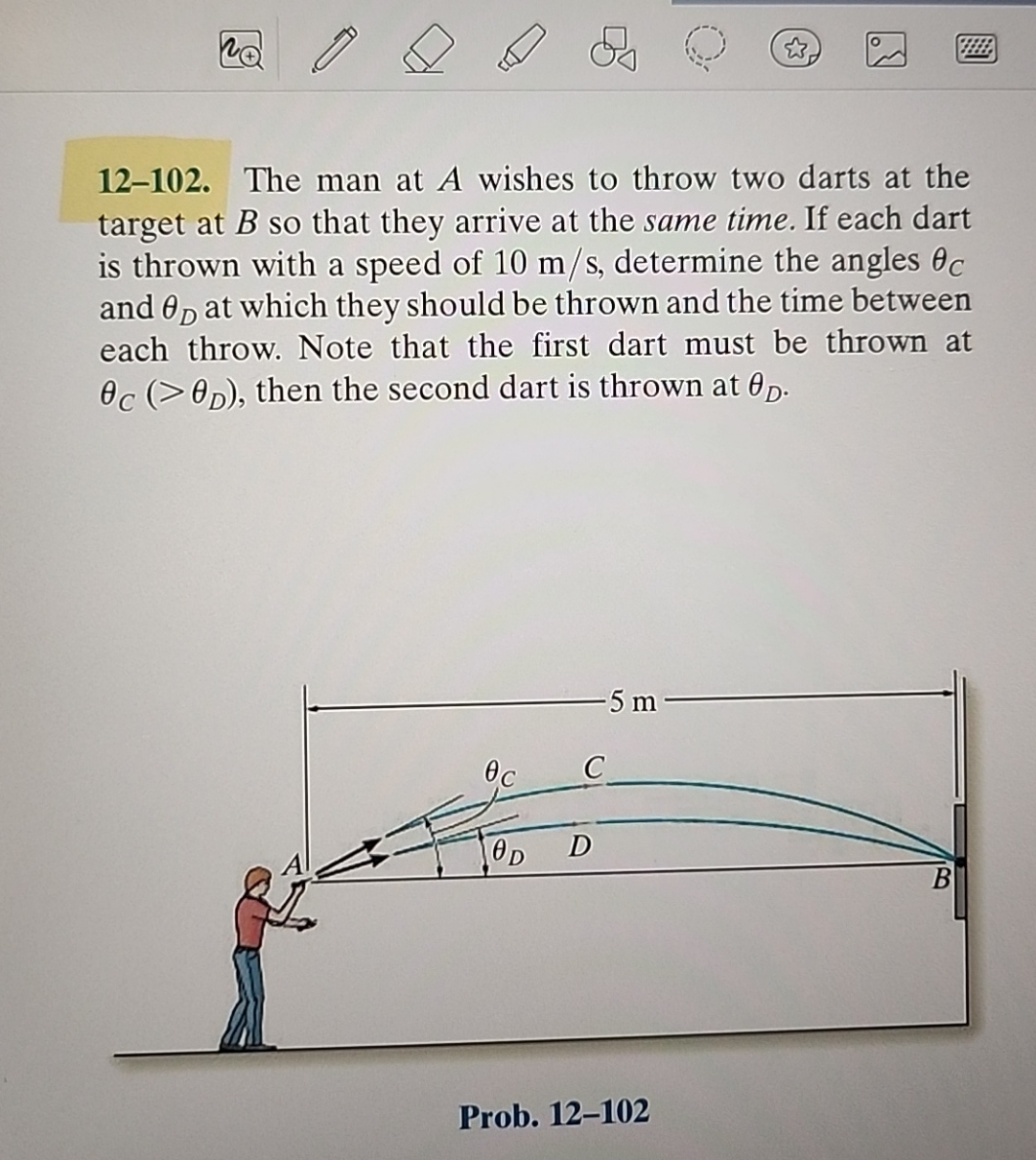 Solved 12-102. ﻿The man at A wishes to throw two darts at | Chegg.com