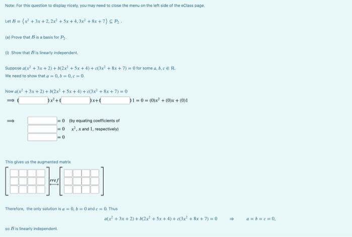 Solved Let B={x2+3x+2,2x2+5x+4,3x2+8x+7}⊆D2 (a) Prove that B | Chegg.com