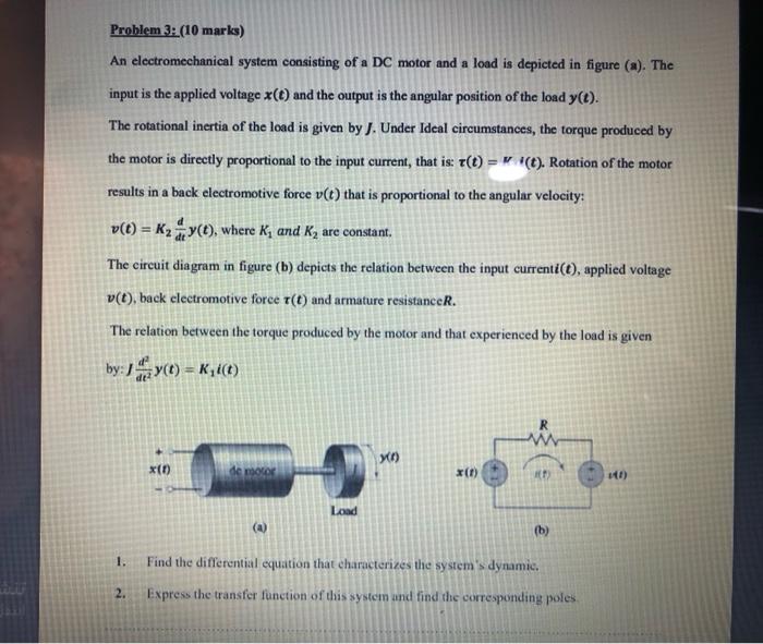 Solved Problem 3: (10 marks) An electromechanical system | Chegg.com Solved Problem 3: (10 marks) An electromechanical system | Chegg.com