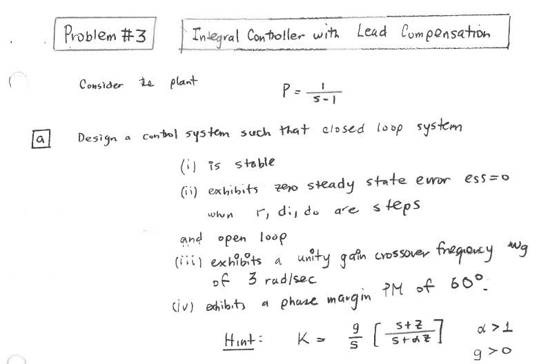 Solved Please show all work Problem #3 ﻿Integral Controller | Chegg.com