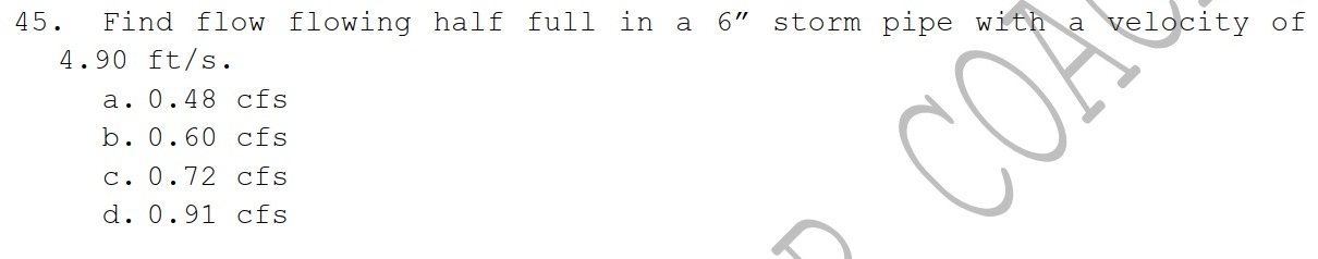 Solved Find flow flowing half full in a 6'' ﻿storm pipe with | Chegg.com