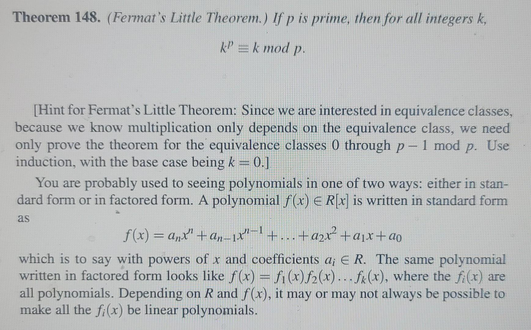 Solved Theorem 148. (Fermat's Little Theorem.) If p is | Chegg.com