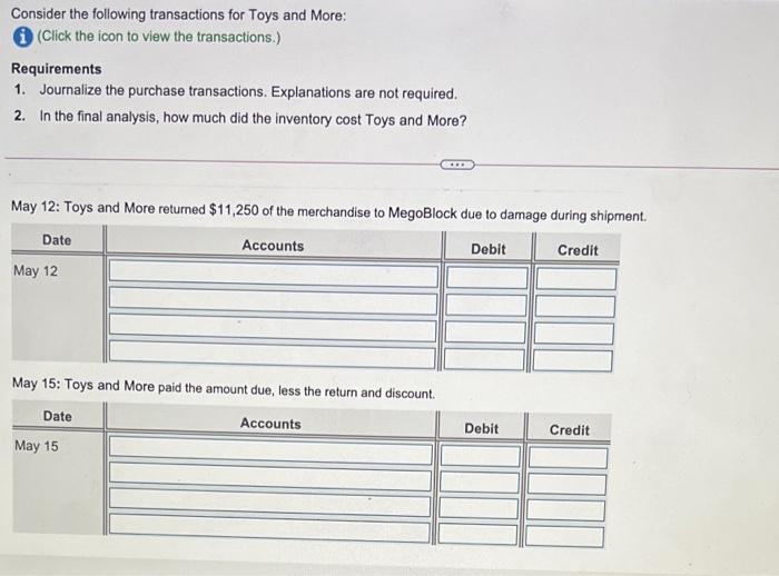 Solved Consider the following transactions for Toys and More | Chegg.com