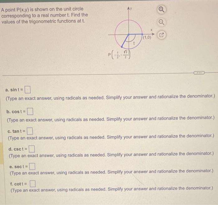 Solved A point P(x,y) is shown on the unit circle | Chegg.com