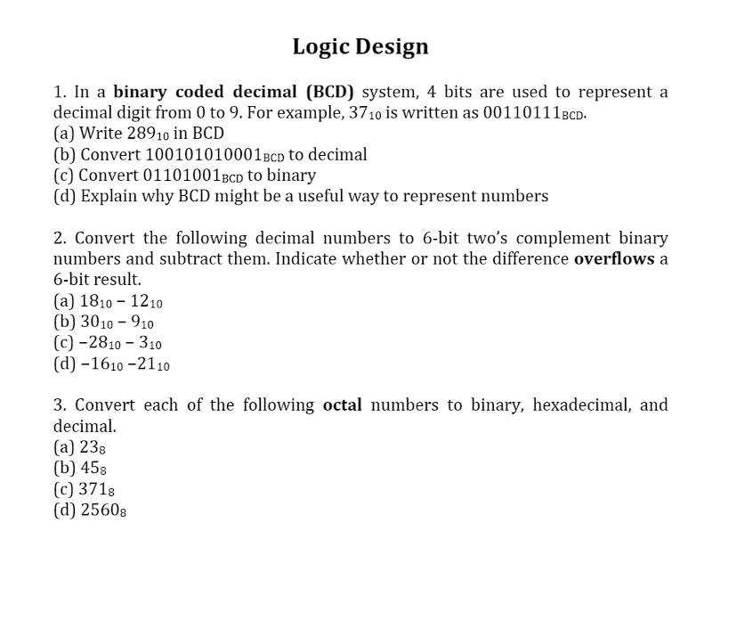 Solved Logic Designin A Binary Coded Decimal Bcd system