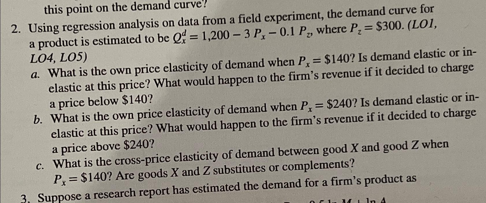 Solved 2. ﻿Using regression analysis on data from a field | Chegg.com