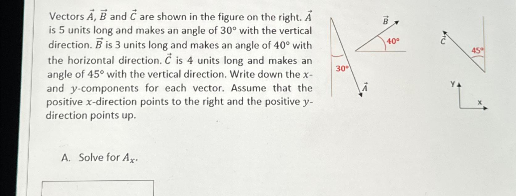 Vectors vec(A),vec(B) and vec(C) are shown in the | Chegg.com