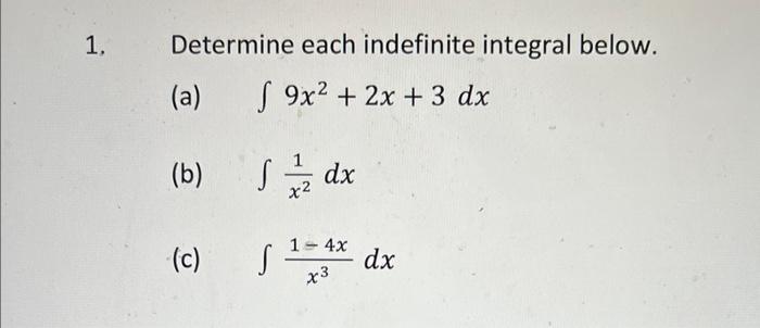 Solved Determine each indefinite integral below. (a) | Chegg.com