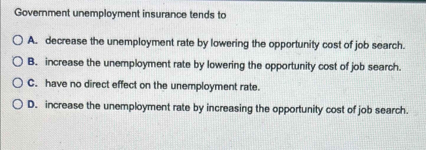 Solved Government unemployment insurance tends toA. | Chegg.com