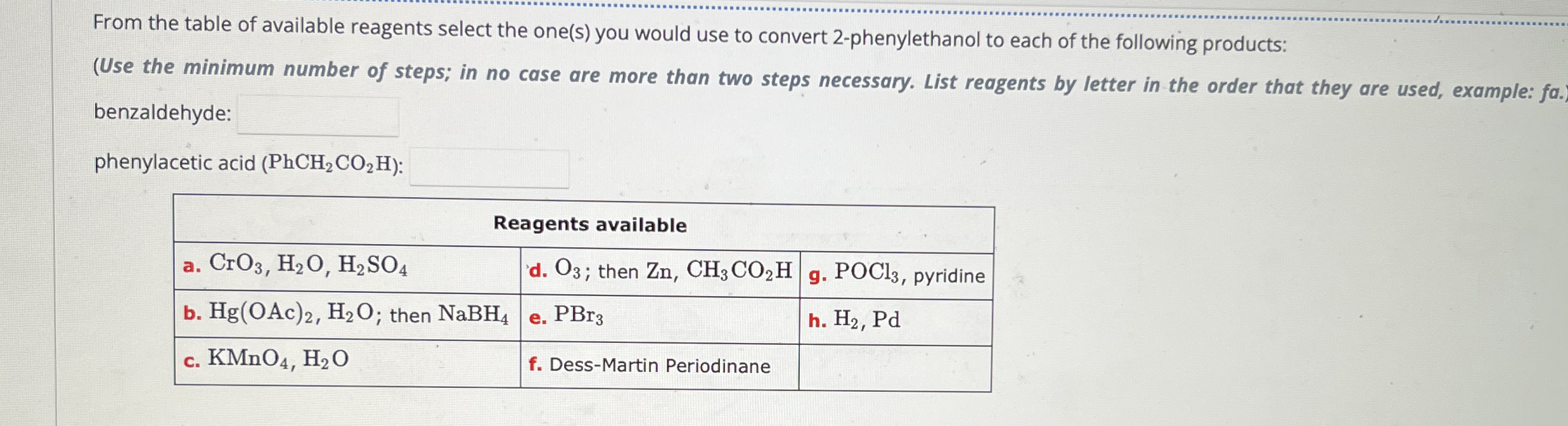 Solved From the table of available reagents select the | Chegg.com
