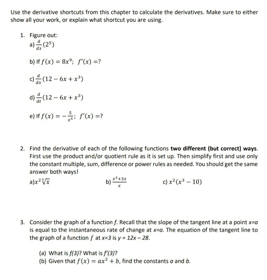 Solved Use the derivative shortcuts from this chapter to | Chegg.com