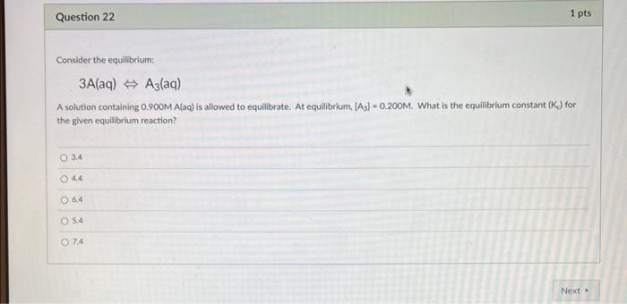 Solved Consider the equilibrium: 3A(aq)⇔A3(aq) A solution | Chegg.com