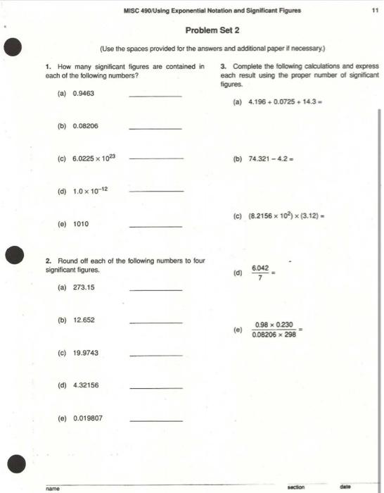 Solved 11 MISC 490/Using Exponential Notation and | Chegg.com