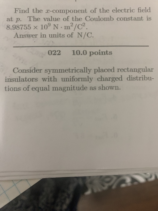 Find the x-component of the electric field at p. The | Chegg.com