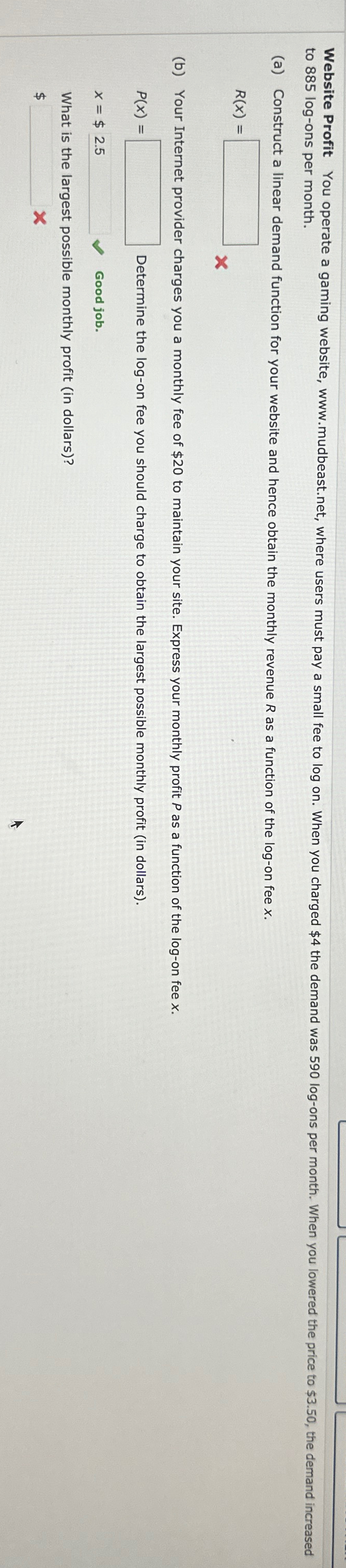 Solved to 885 ﻿log-ons per month.(a) ﻿Construct a linear | Chegg.com