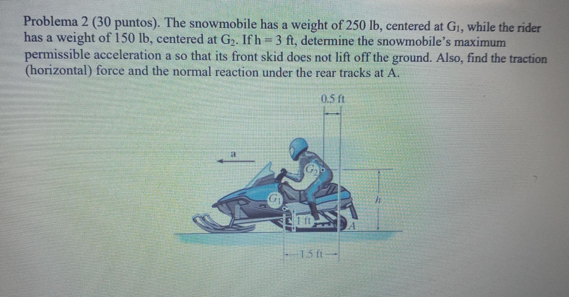 Solved Problema 2 (30 puntos). The snowmobile has a weight | Chegg.com