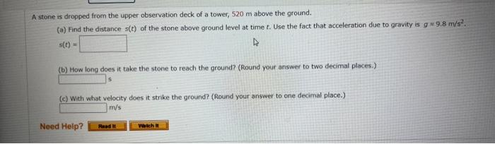Solved A stone is dropped from the upper observation deck of | Chegg.com