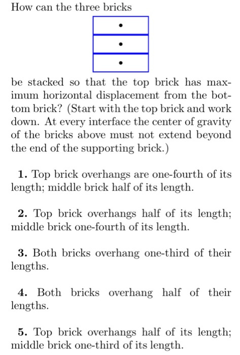 Solved How can the three bricks be stacked so that the top | Chegg.com