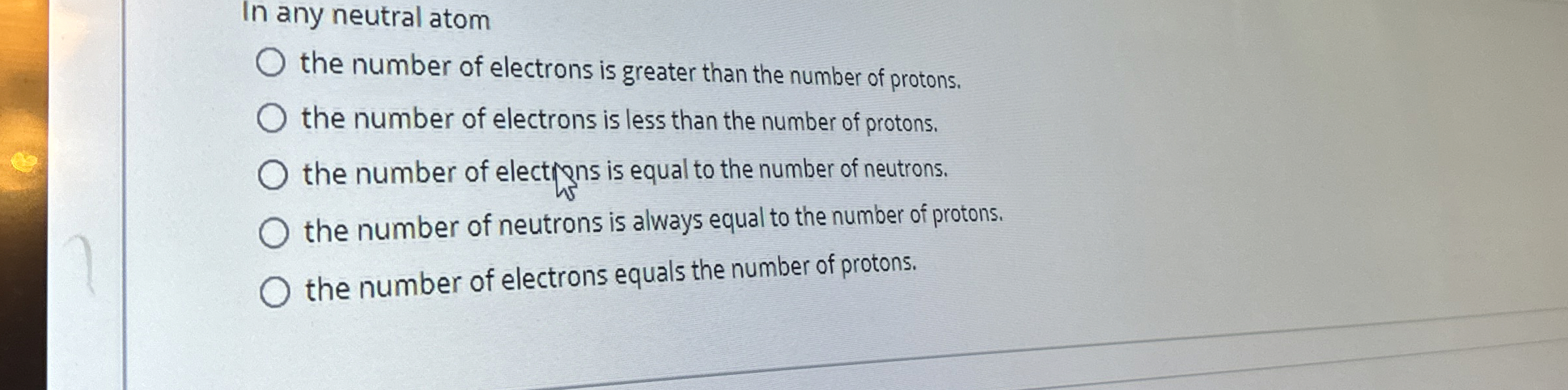 Solved In any neutral atomthe number of electrons is greater | Chegg.com