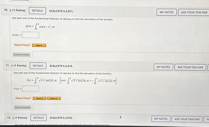 Solved Use part one of the fundamental theorem of calculus | Chegg.com