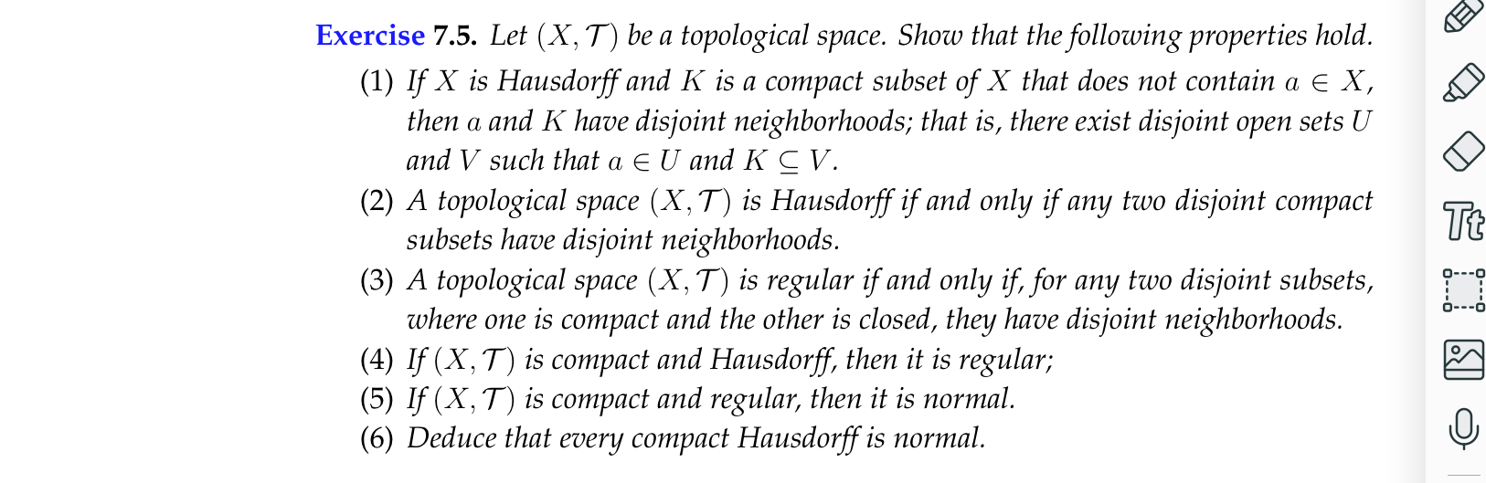 Solved Exercise 7.5. ﻿Let (x,T) ﻿be a topological space. | Chegg.com