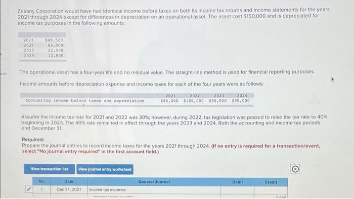 Solved Zekany Corporation would have had identical income | Chegg.com