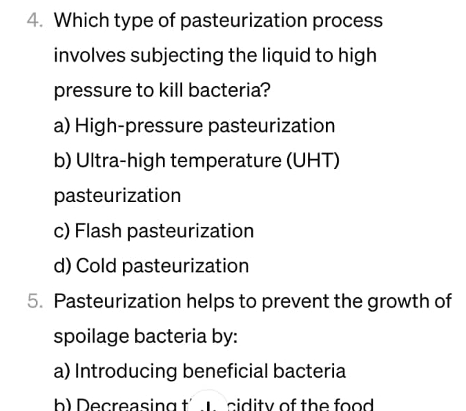Which type of pasteurization process involves | Chegg.com