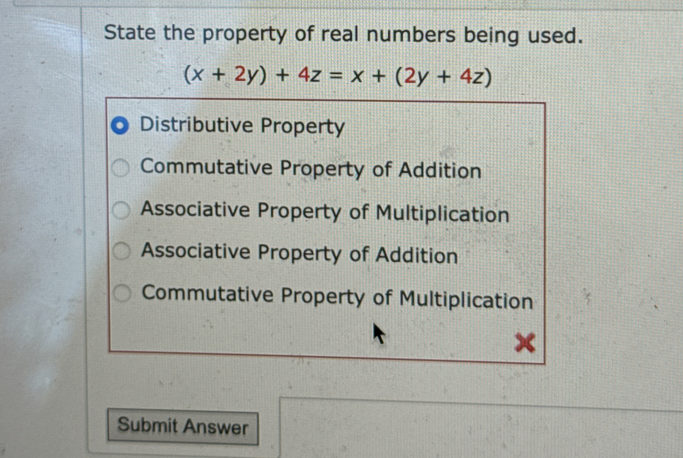 Solved State the property of real numbers being | Chegg.com