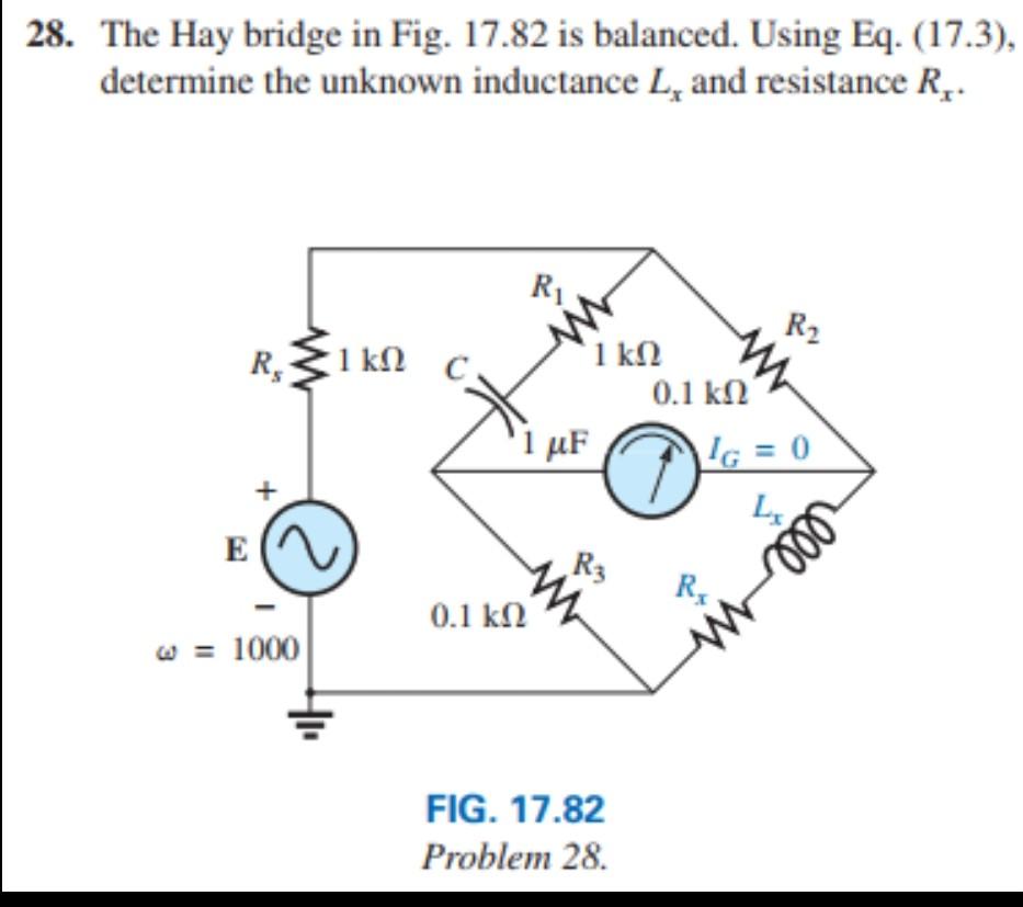 Solved 28. The Hay bridge in Fig. 17.82 is balanced. Using | Chegg.com