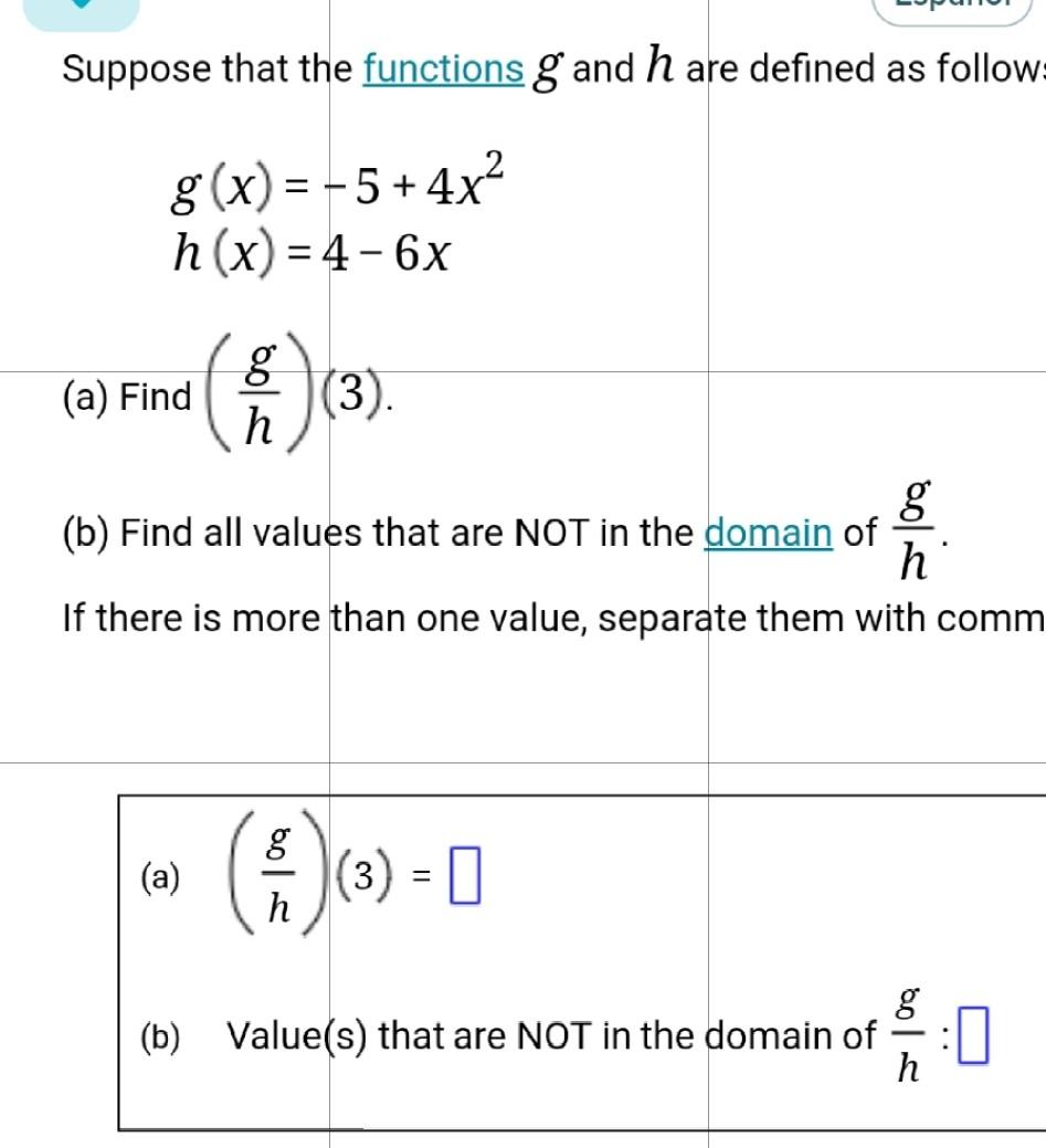 Solved Suppose that the functions g and h are defined as | Chegg.com