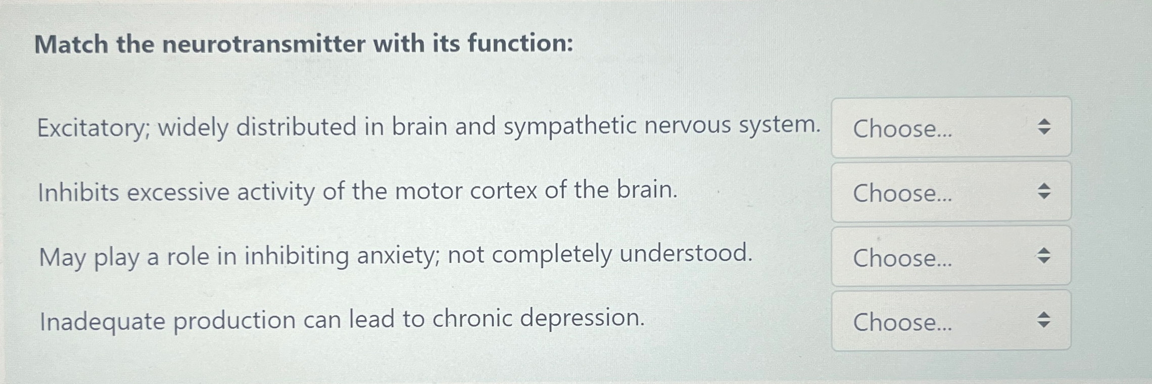 Solved Match the neurotransmitter with its | Chegg.com