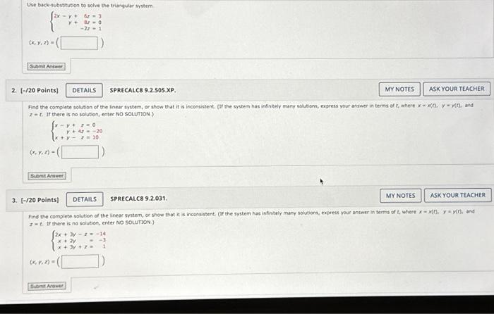 Solved Use back-ubstitution to solve the triangular system | Chegg.com